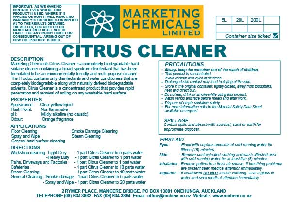 CITRUS CLEANER 20 LITRES - Degreasers - Products - Marketing Chemicals ...